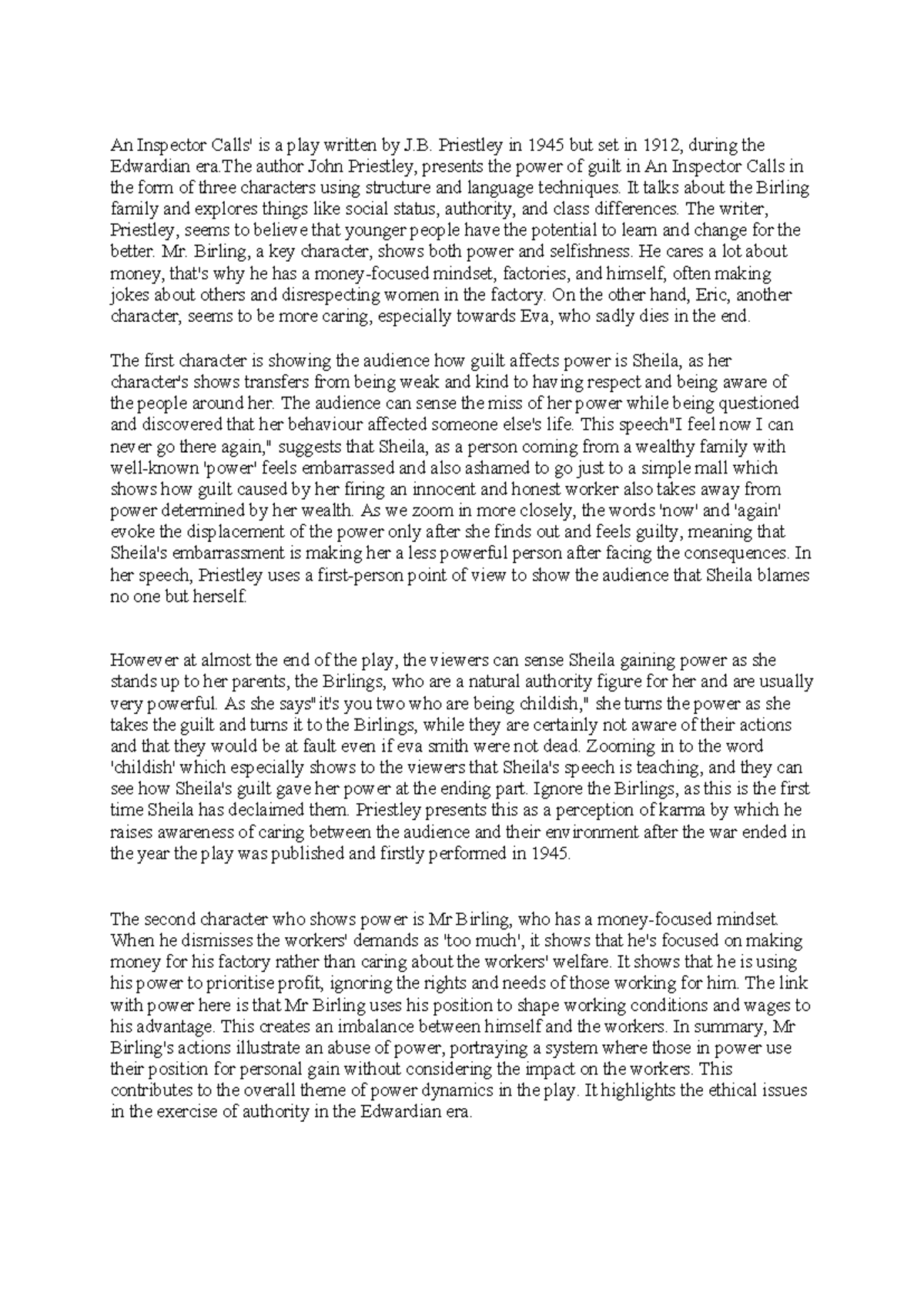 An Inspector Calls - english literature - An Inspector Calls' is a play ...