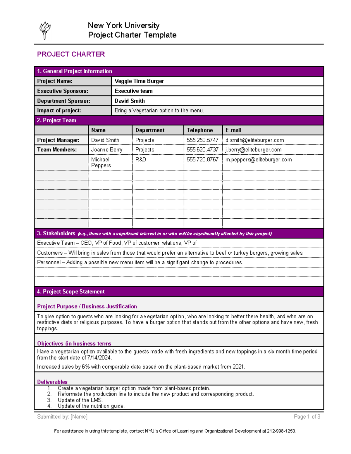 Elite Burger Project Charter - New York University Project Charter ...