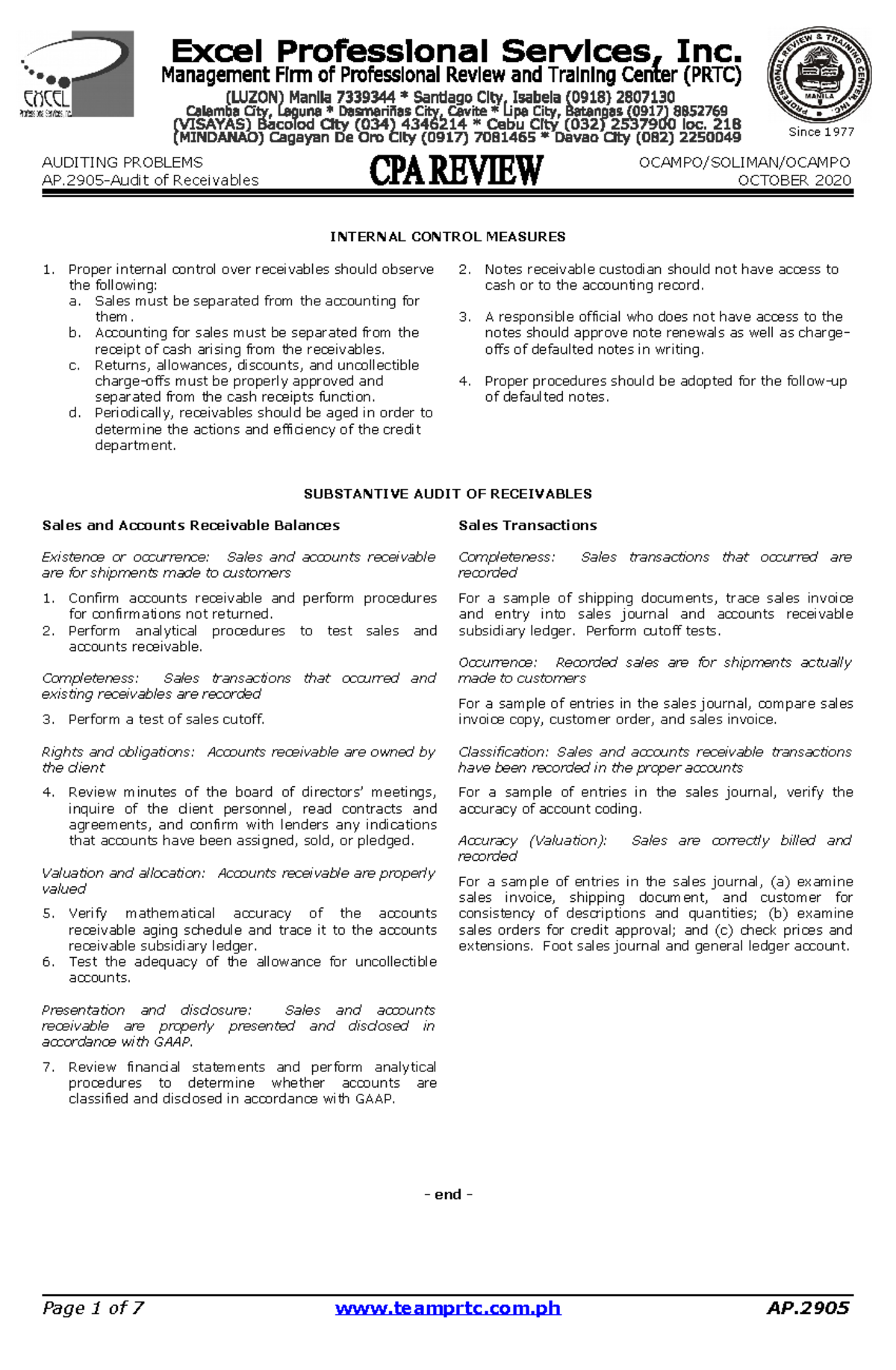 Auditing Theory and Problems - AUDITING PROBLEMS OCAMPO/SOLIMAN/OCAMPO ...