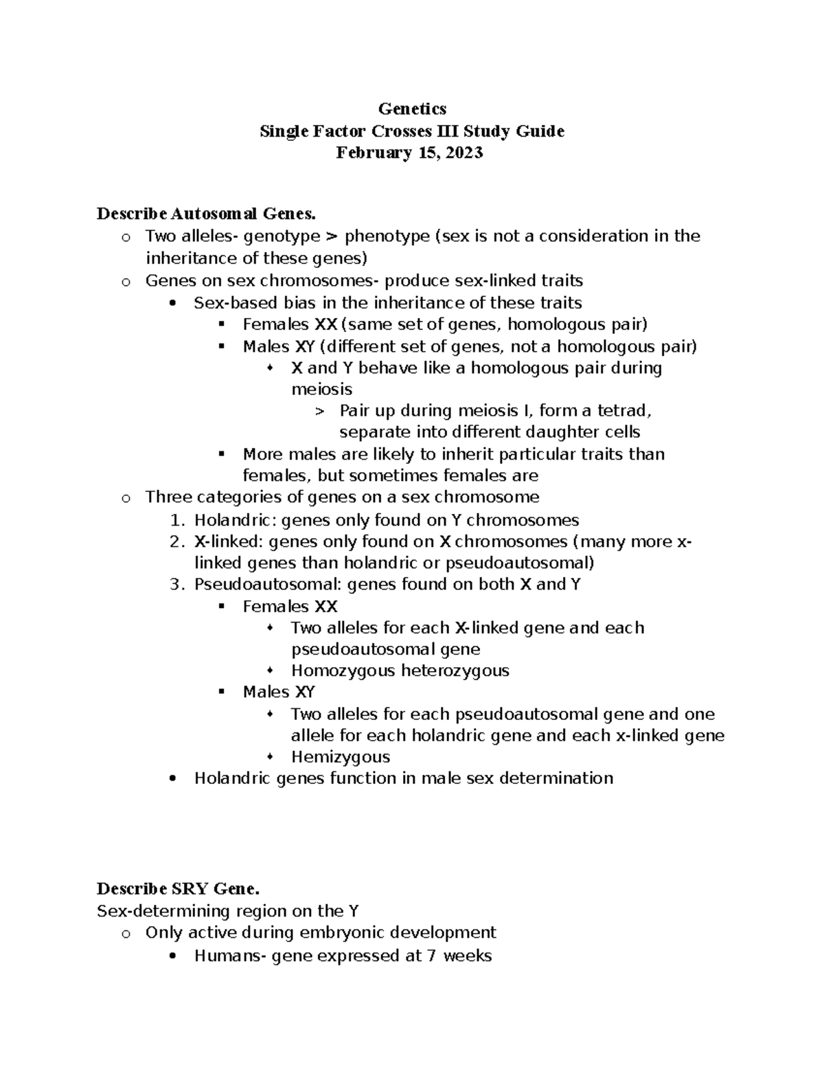 Single FC 3Genetics - Lecture notes - Genetics Single Factor Crosses ...