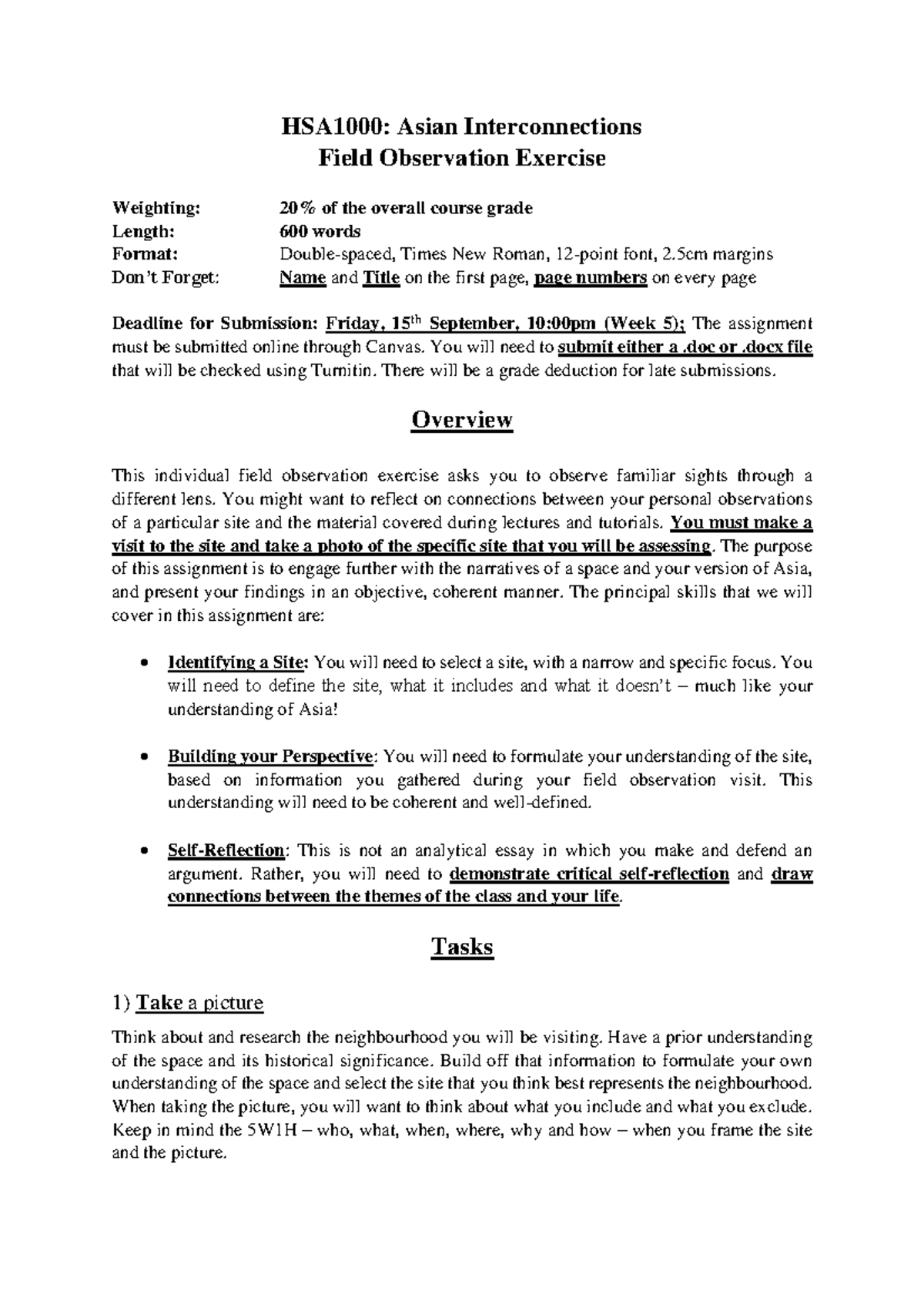 Field Observation Exercise [ Updated] - HSA1000: Asian Interconnections ...