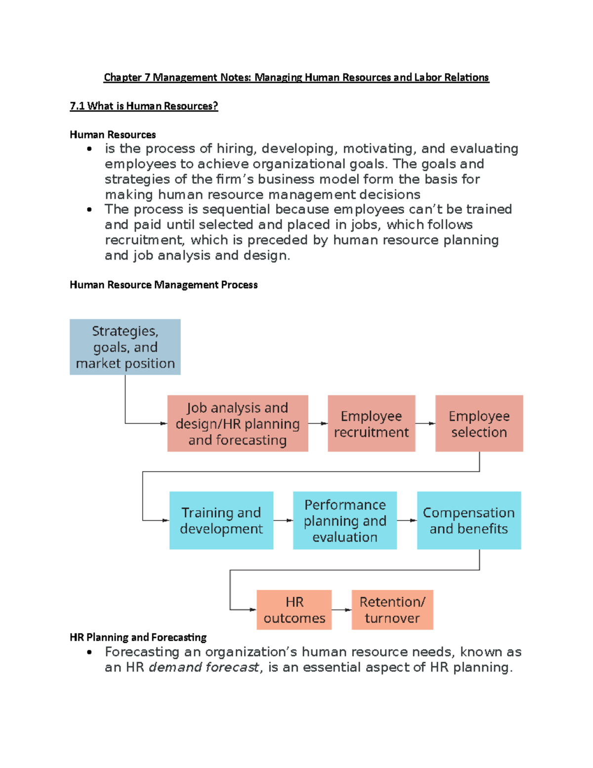 Chapter 7 Management Notes - Chapter 7 Management Notes: Managing Human ...