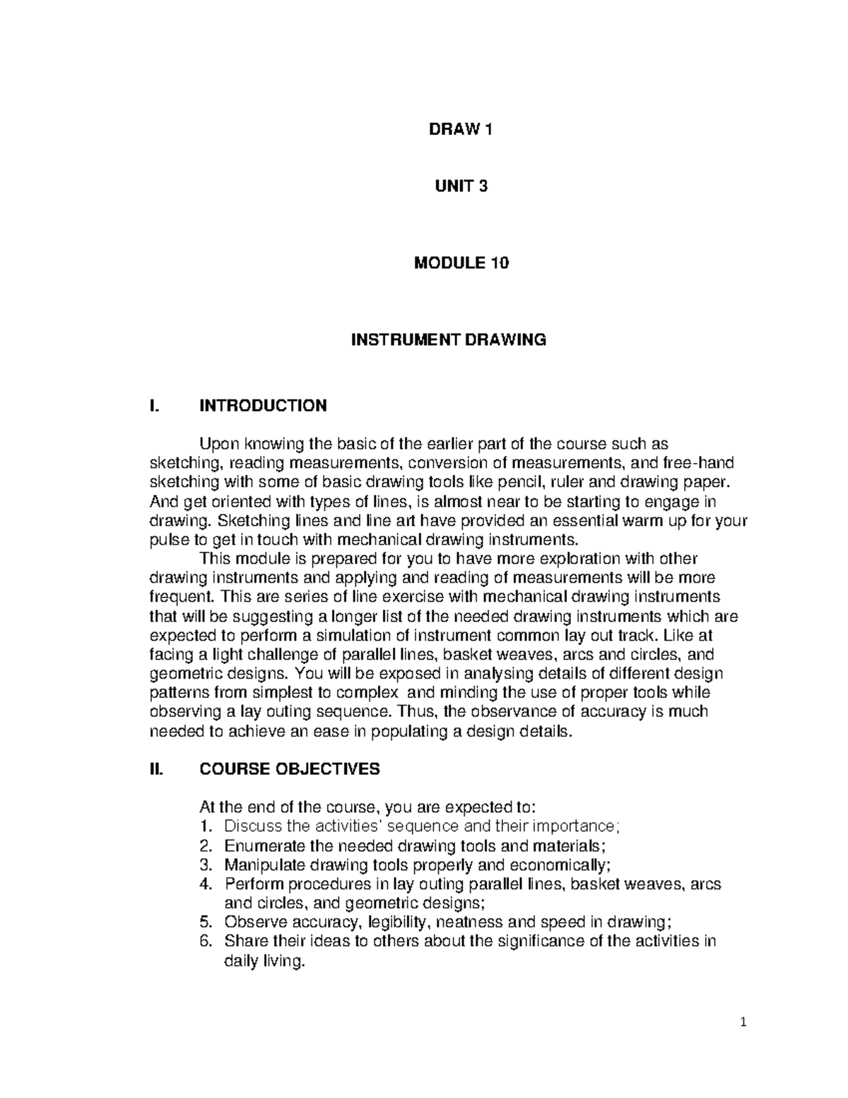 Arbado DRAW 1 Module 10 Instrument Drawing - DRAW 1 UNIT 3 MODULE 10 ...