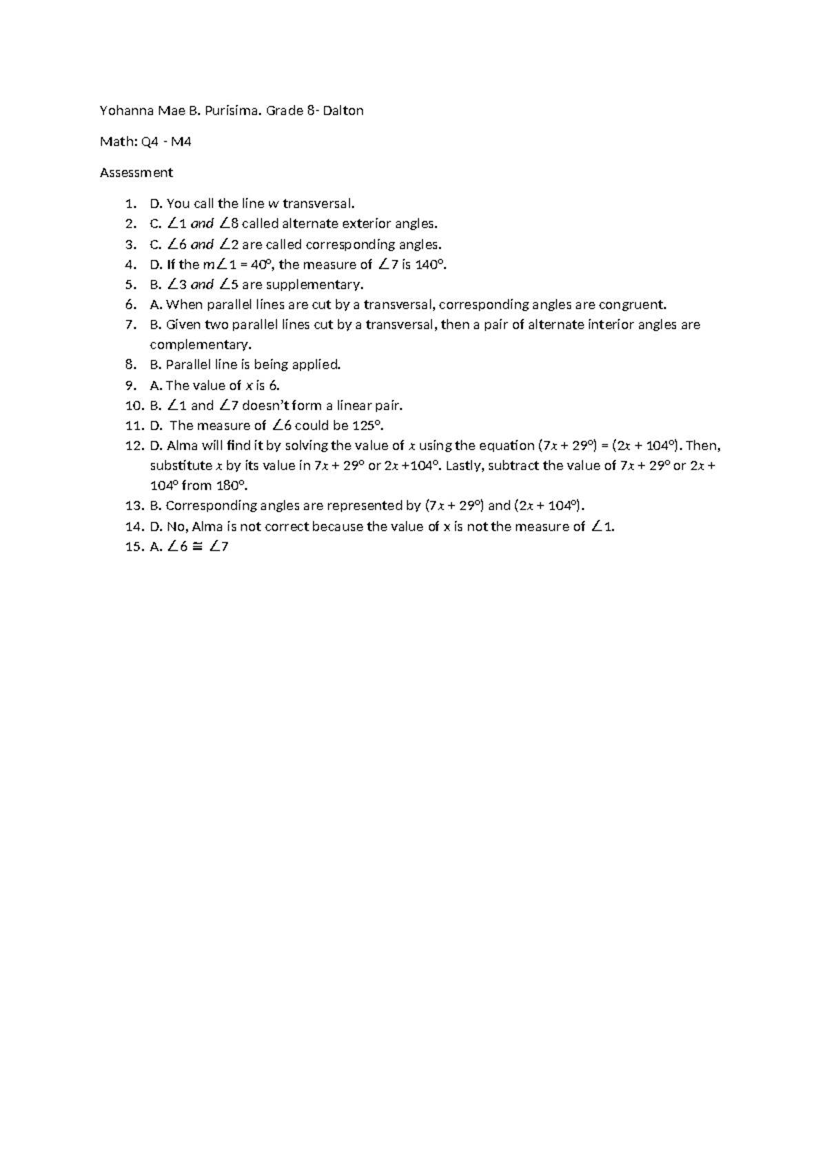 Math Q4 M4 - ahuahaba - Yohanna Mae B. Purisima. Grade 8- Dalton Math ...