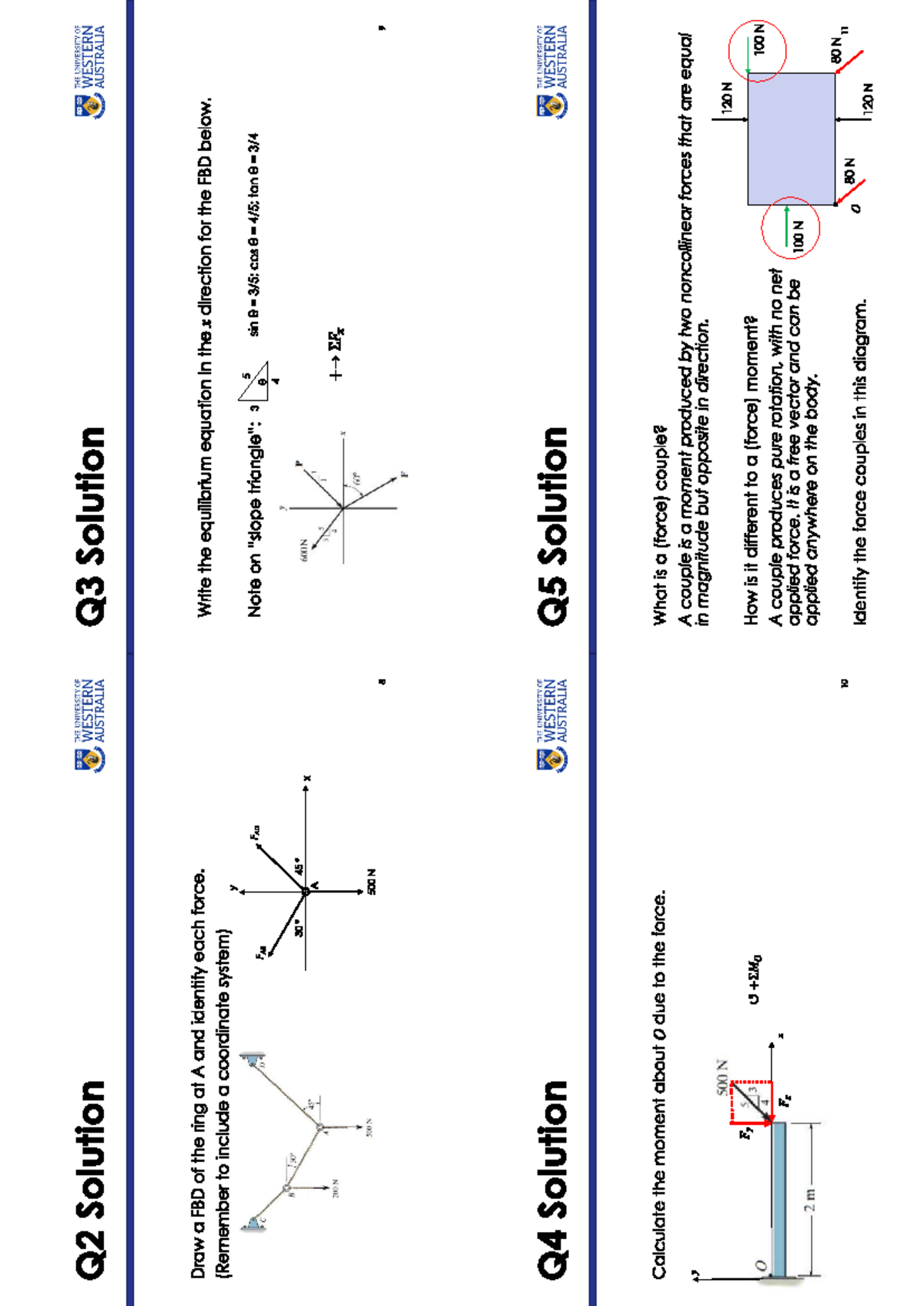 Mechanics quiz slides - THE UNIVERSITY OF THE UNIVERSITY OF Q2 Solution WESTERN Q3 Solution ...