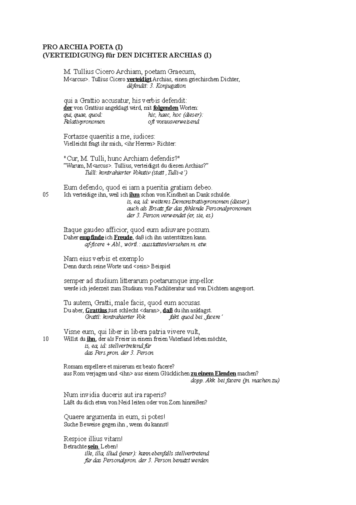 Text Lektion 5 - Übersetzung im Rahmen des Lateinkurses (Latinum) - PRO ...