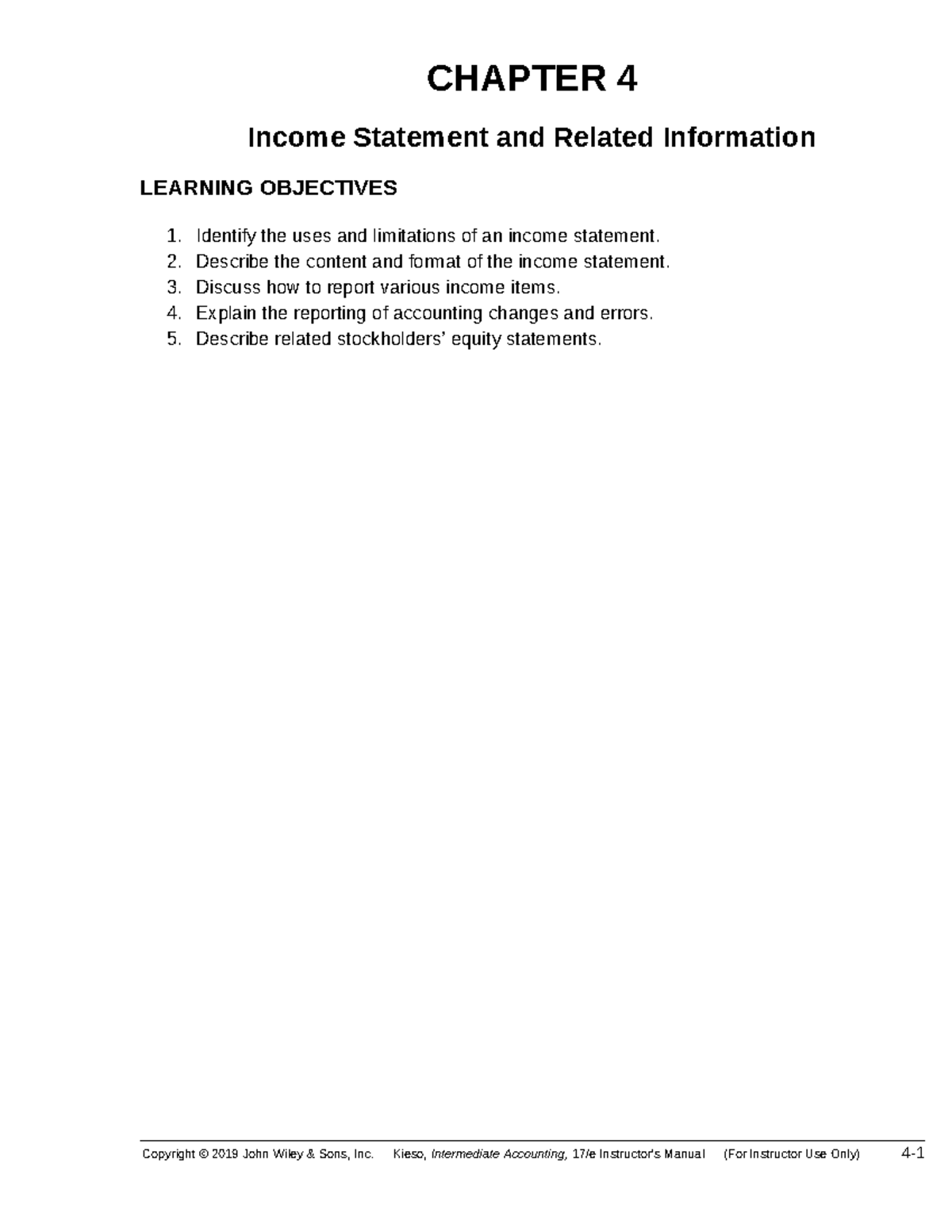 Chapter 4 summary - Kieso Intermediate Accounting - CHAPTER 4 Income Statement and Related - Studocu