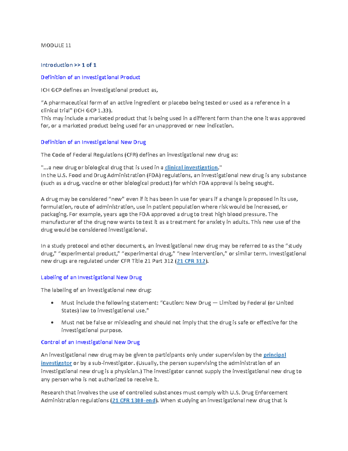 Investigational NEW Drugs Good Clinical Practice Module 11 - MODULE 11 Introduction >> 1 of 1 ...