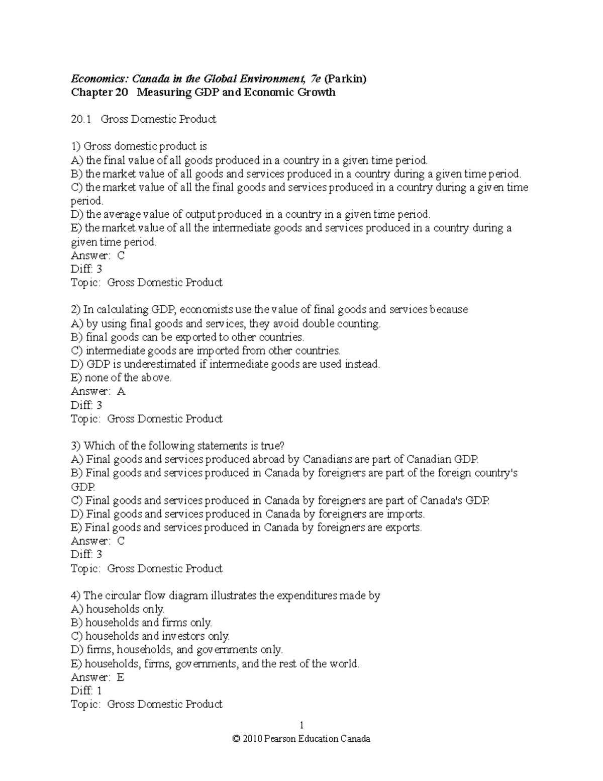 practice material - Economics: Canada in the Global Environment, 7e ...