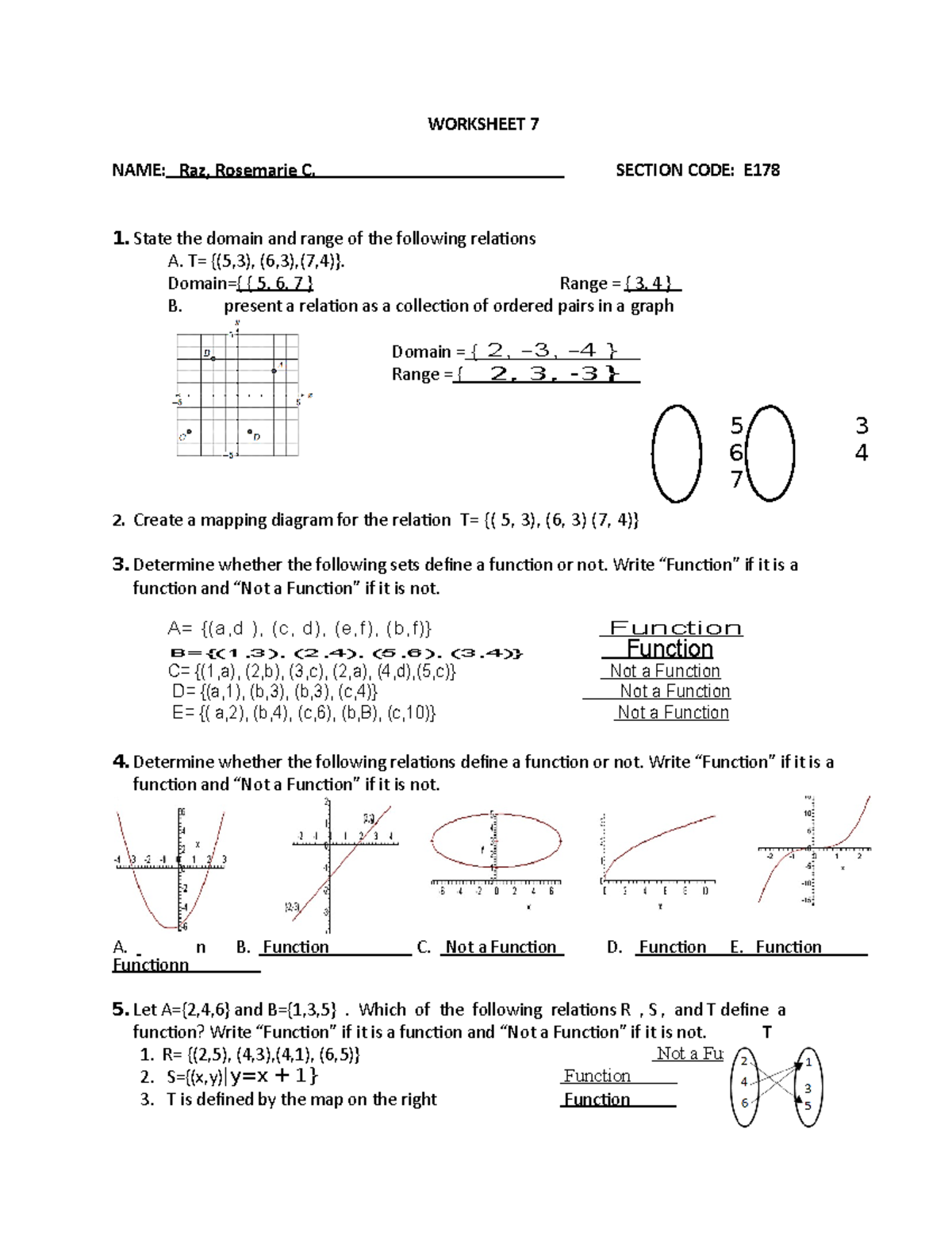 Worksheet 7 - Let A and B be sets defined in the following diagram. State whether each of ...