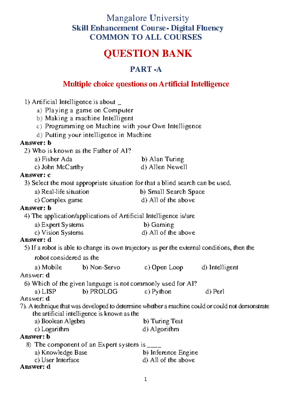 Question Bank Answers - Notes - Mangalore University Skill Enhancement ...