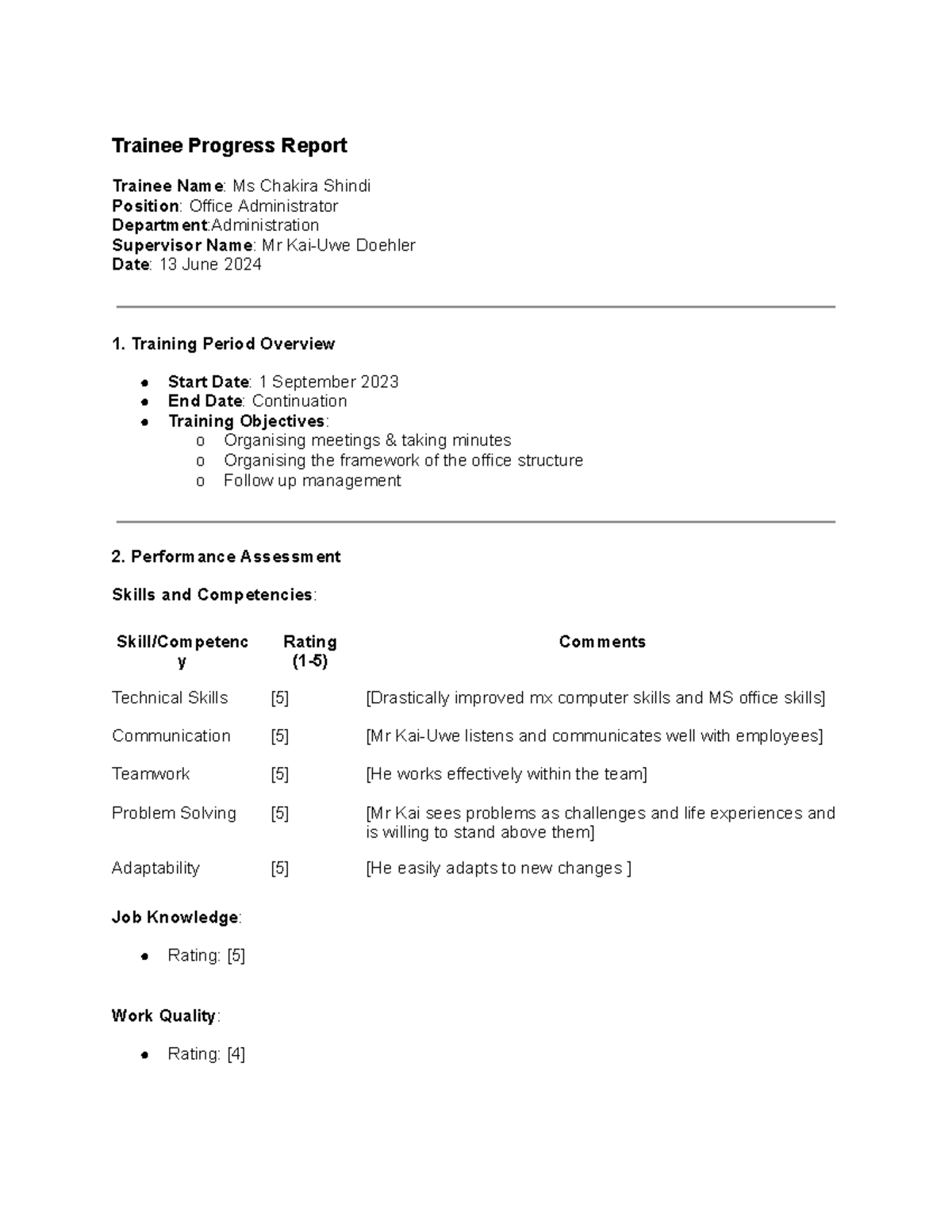 Kira Report.docx - practical papers - Trainee Progress Report Trainee ...