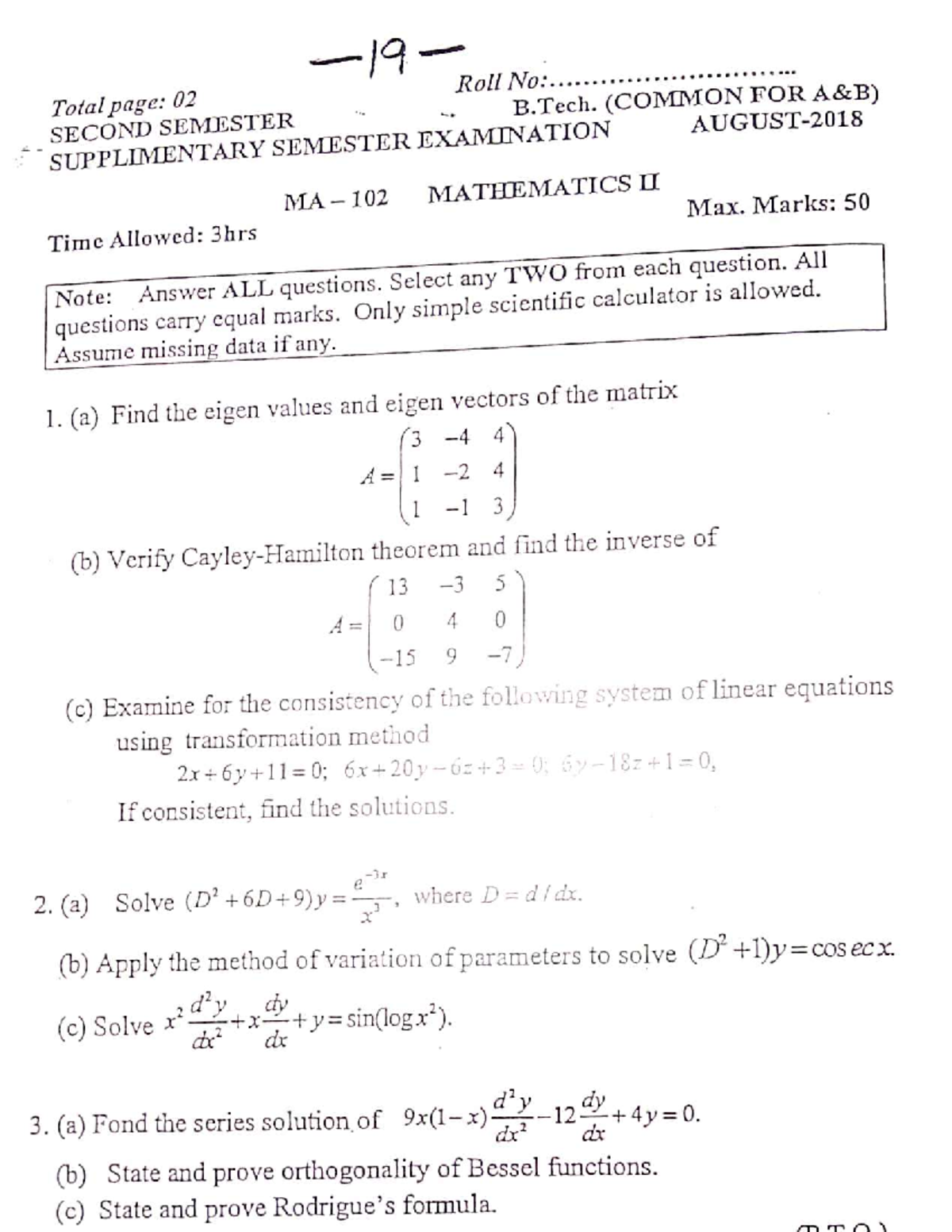 Maths supplementary ques 2018 - Mathematics - Studocu