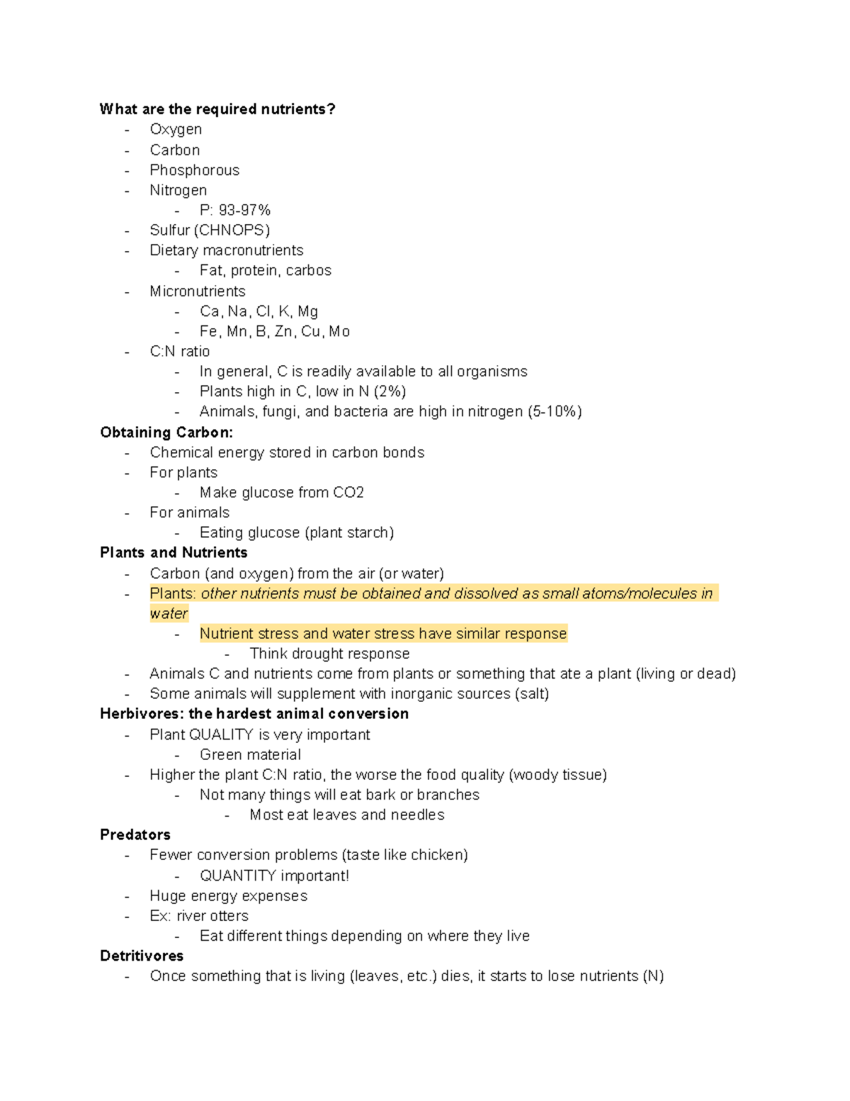 Ecology Notes Section IV - What are the required nutrients? - Oxygen ...