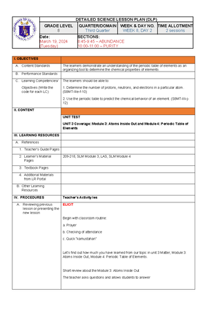 Periodic Table - LESSON PLAN IN SCIENCE 8 - DETAILED SCIENCE LESSON ...