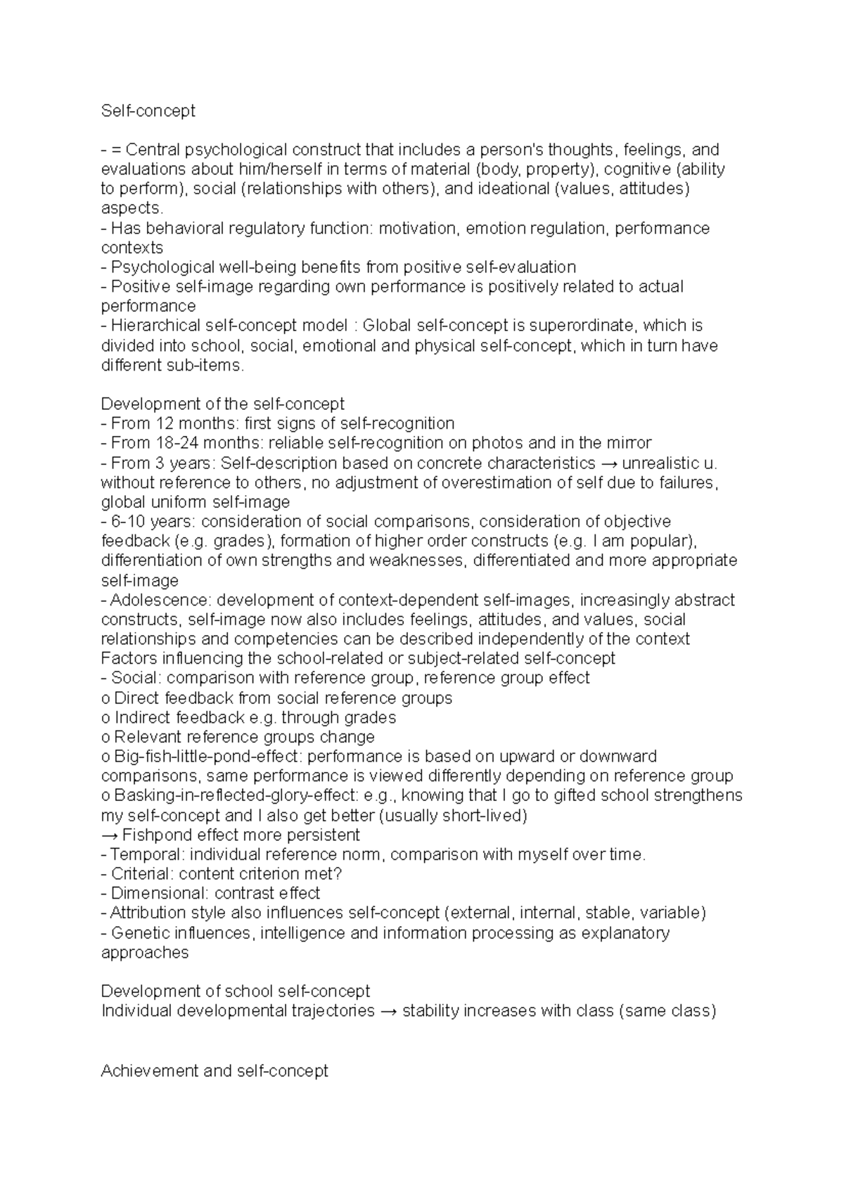 Self - Cognitive Psychology - Self-concept = Central psychological ...