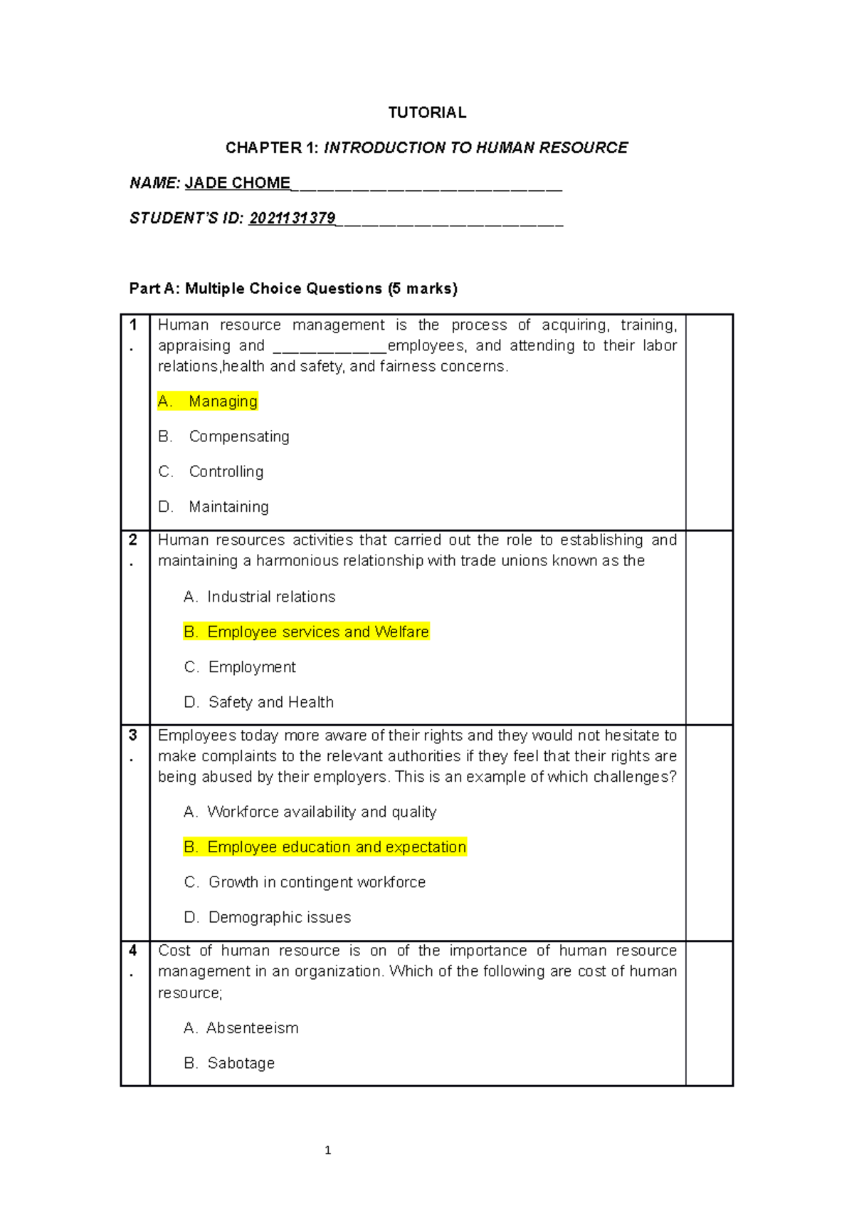 Tutorial Chapter 1 - Some revision - TUTORIAL CHAPTER 1: INTRODUCTION ...