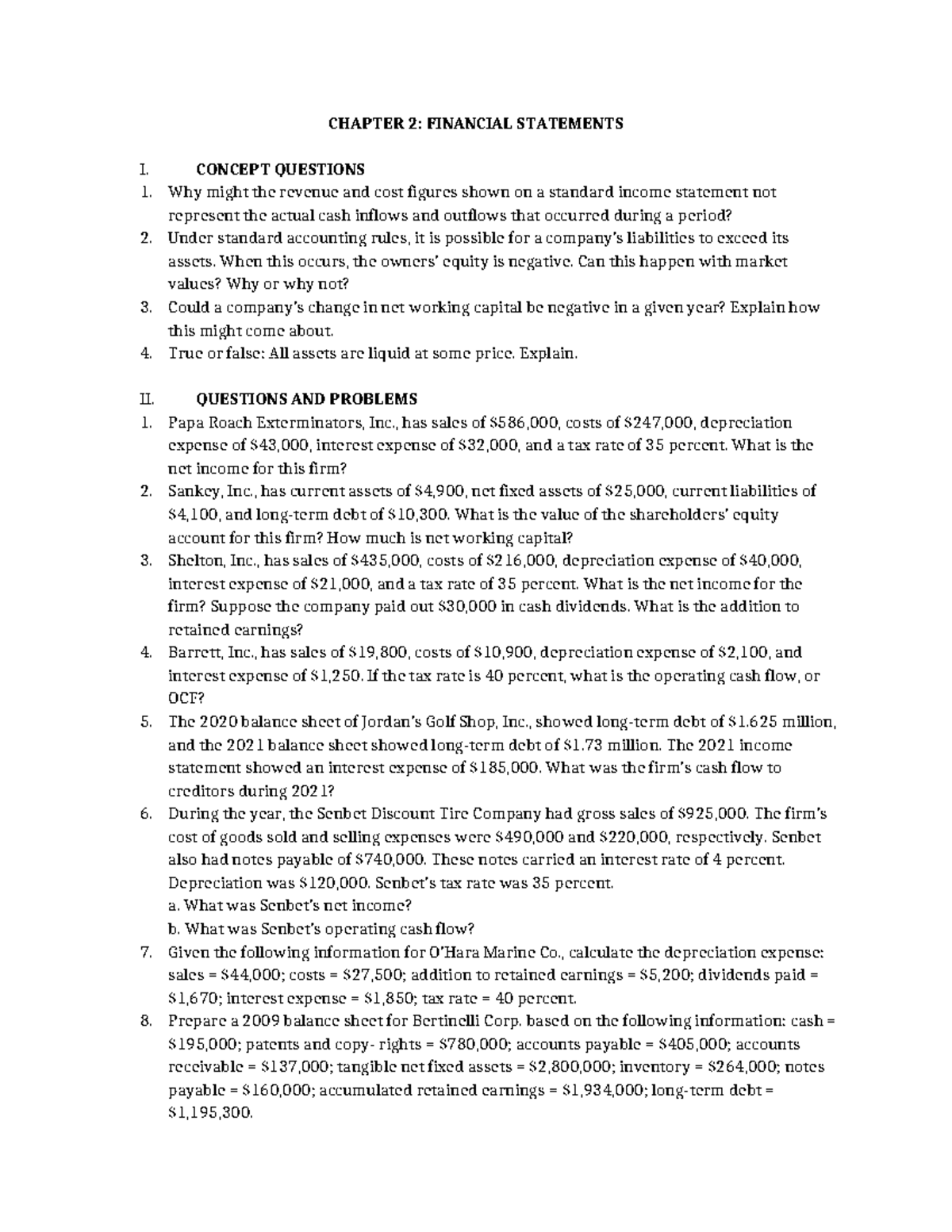Exercise Lecture 2 Financial Statement SV - CHAPTER 2: FINANCIAL ...