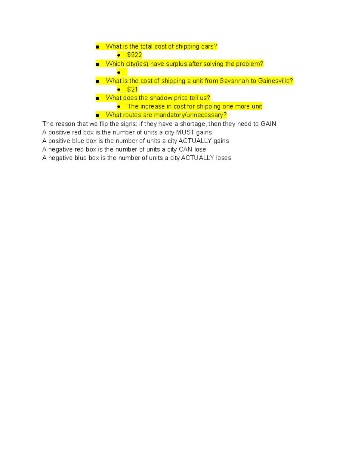 BUS 340 Notes Set 3 - What is the total cost of shipping cars? $ Which ...