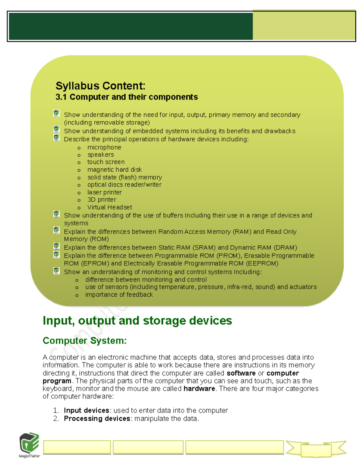 3.1 Hardware updated(MT-L) - Computer Science 9618 with Majid Tahir 3 ...