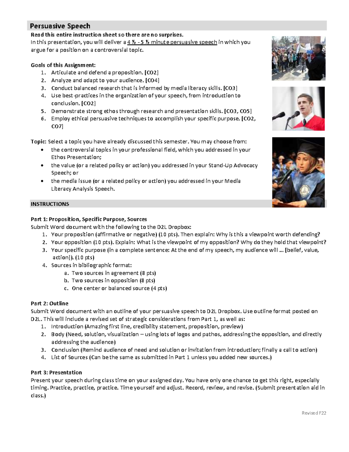 COMM 200 - Persuasive Speech Assignment Sheet - Persuasive Speech Read ...