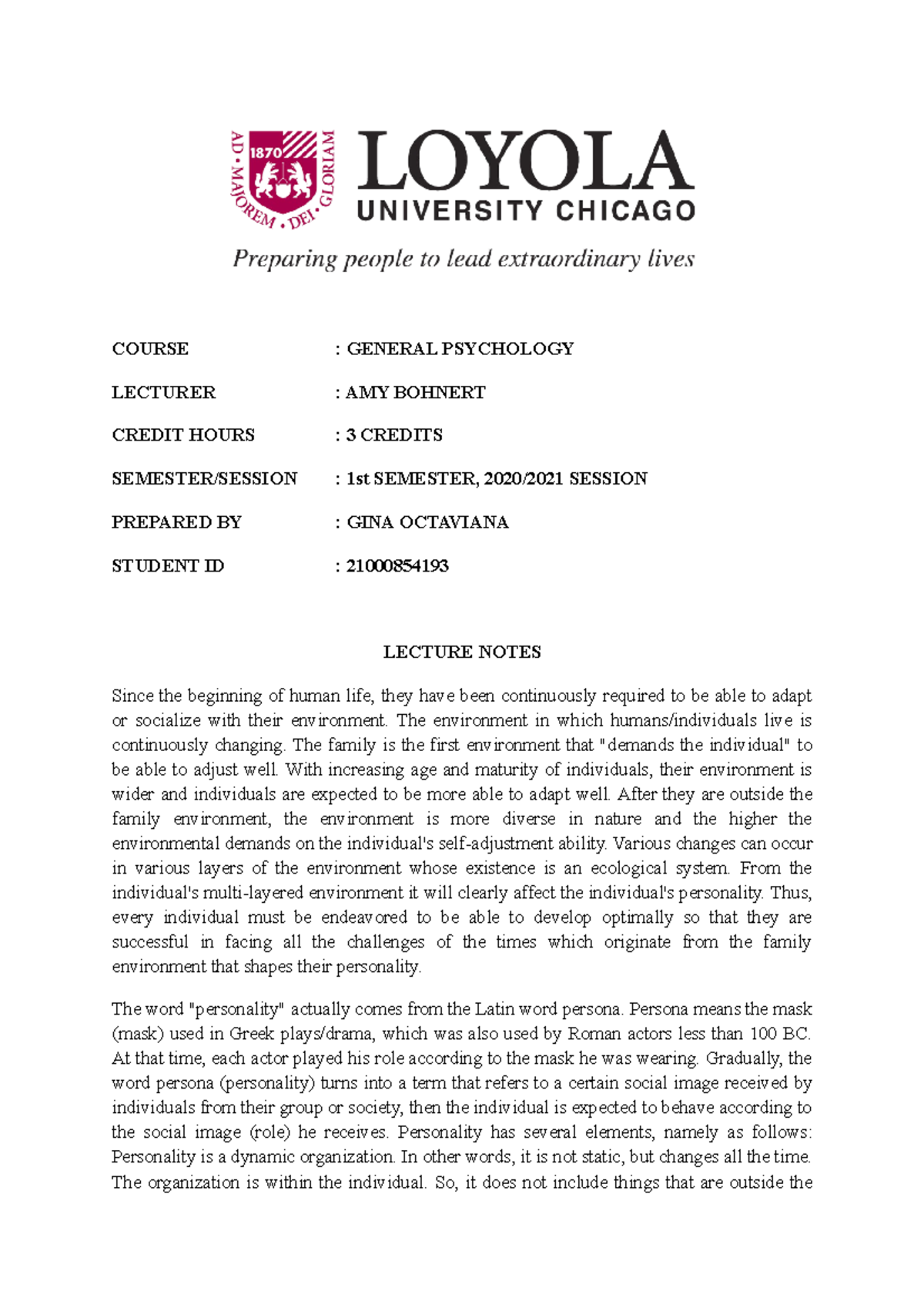 Psychology Overview and Theories - COURSE : GENERAL PSYCHOLOGY LECTURER ...