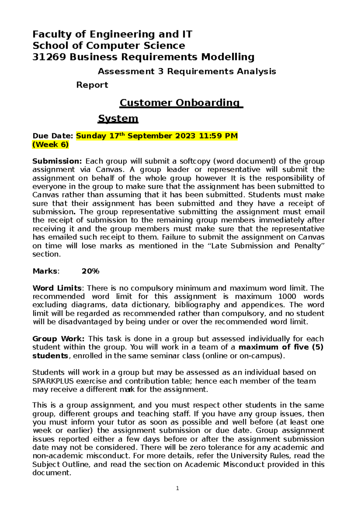 Assignment 3 Task - Faculty of Engineering and IT School of Computer Science 31269 Business ...