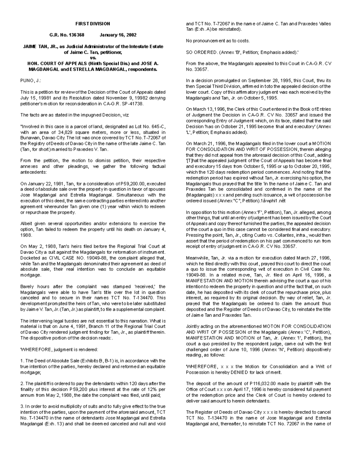 Rem Rev 1 Cases - General Provisions - FIRST DIVISION G. No. 136368 ...