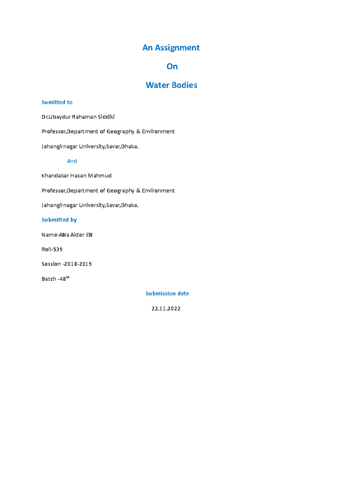 Name of water bodies - An Assignment On Water Bodies Sumitted to Dr ...