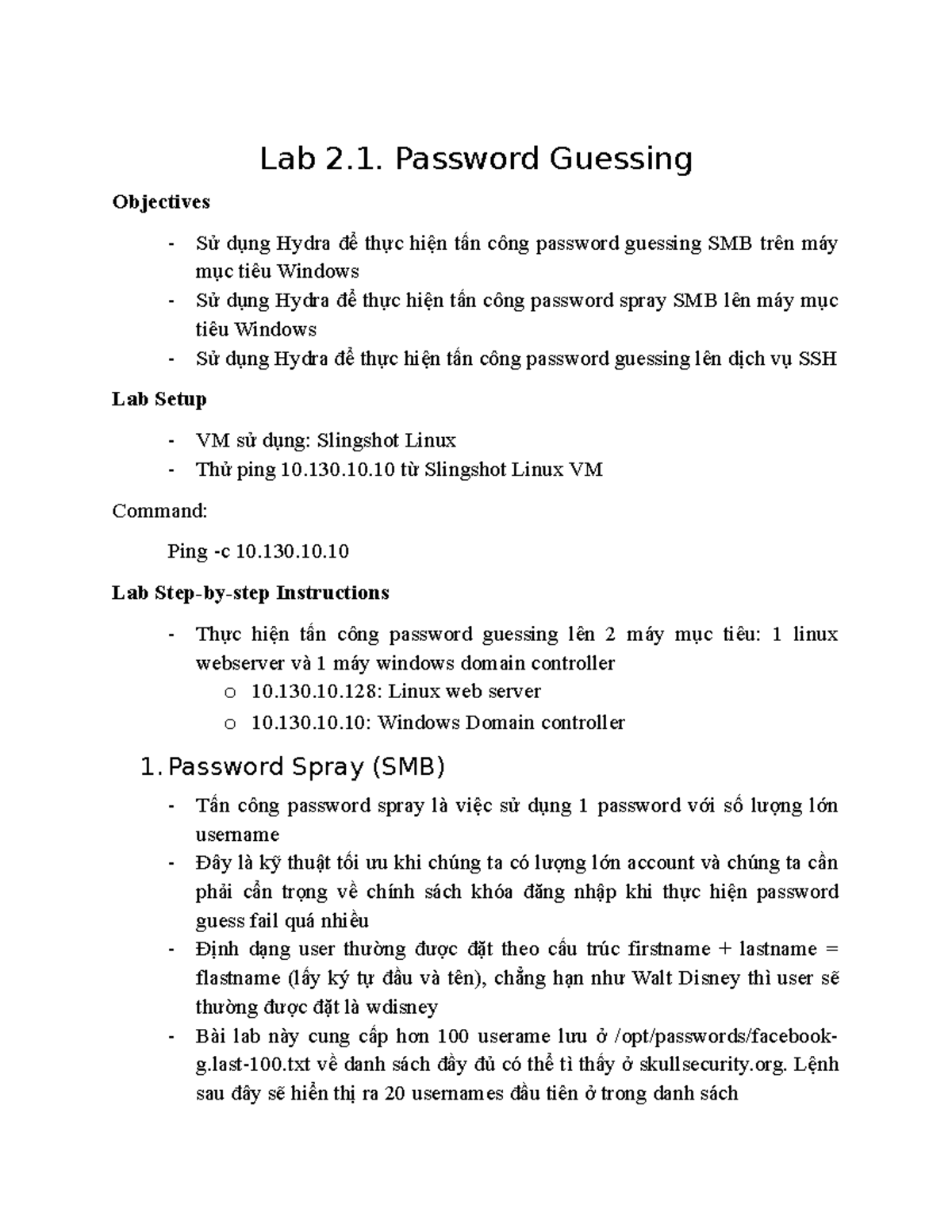 Lapfull - Lab 2. Password Guessing Objectives - Sử dụng Hydra để thực hiện tấn công password ...