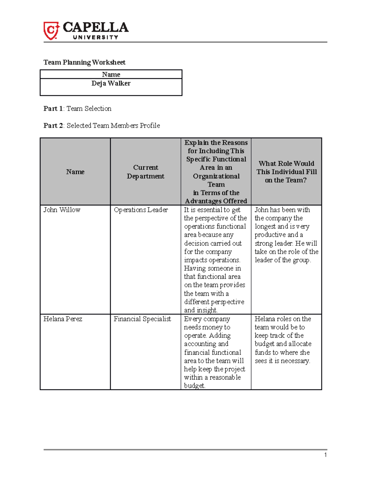 Deja Walker week 8 assignment - Team Planning Worksheet Name Deja ...
