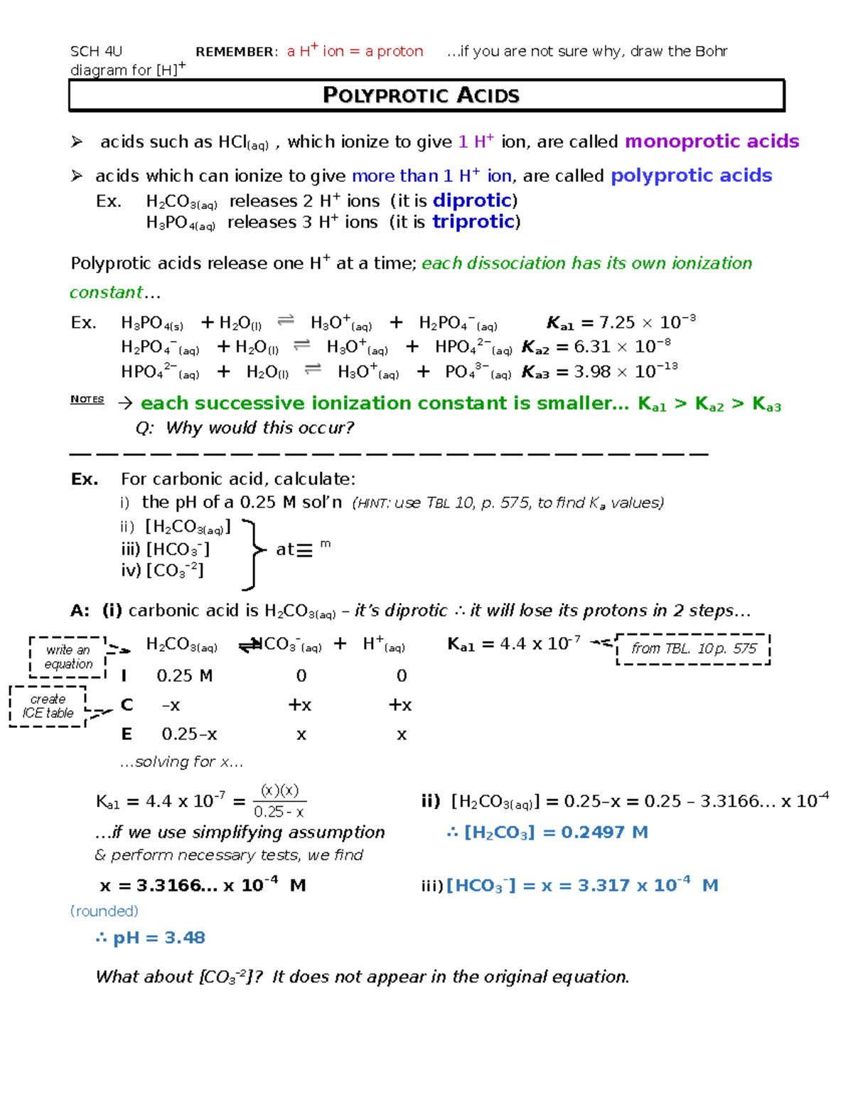 Note U3L10 Polyprotic Acids - SCH 4U REMEMBER: a H+ ion = a proton ...