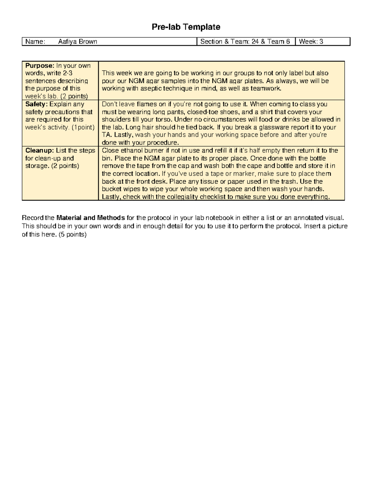 BIO 1106 Pre-lab Assignment (Week 3) - Pre-lab Template Name: Aafiya ...