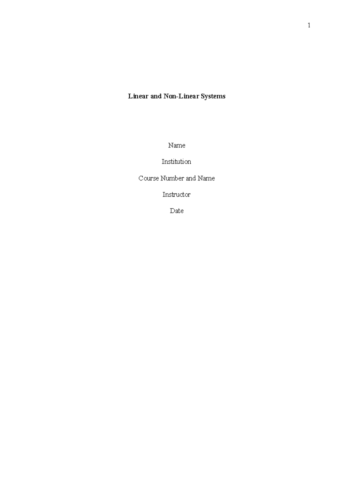 Linear And Non linear Systems Math Linear And Non Linear Systems Name