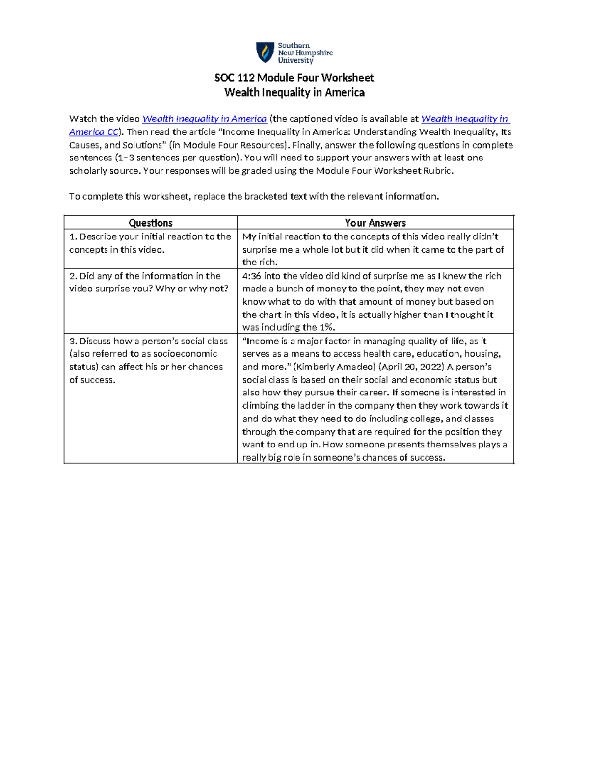 SOC 112 Module Four Worksheet - SOC 112 Module Four Worksheet Wealth ...