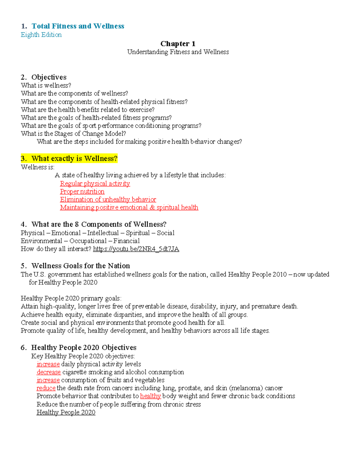 Chapter 01 lecture note - 1. Total Fitness and Wellness Eighth Edition Chapter 1 Understanding ...