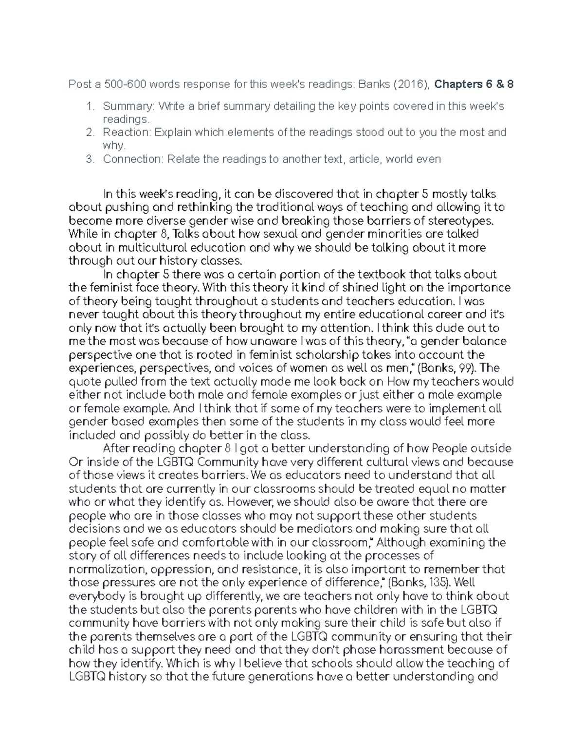 ch 6 8 discussion - Post a 500-600 words response for this week's ...