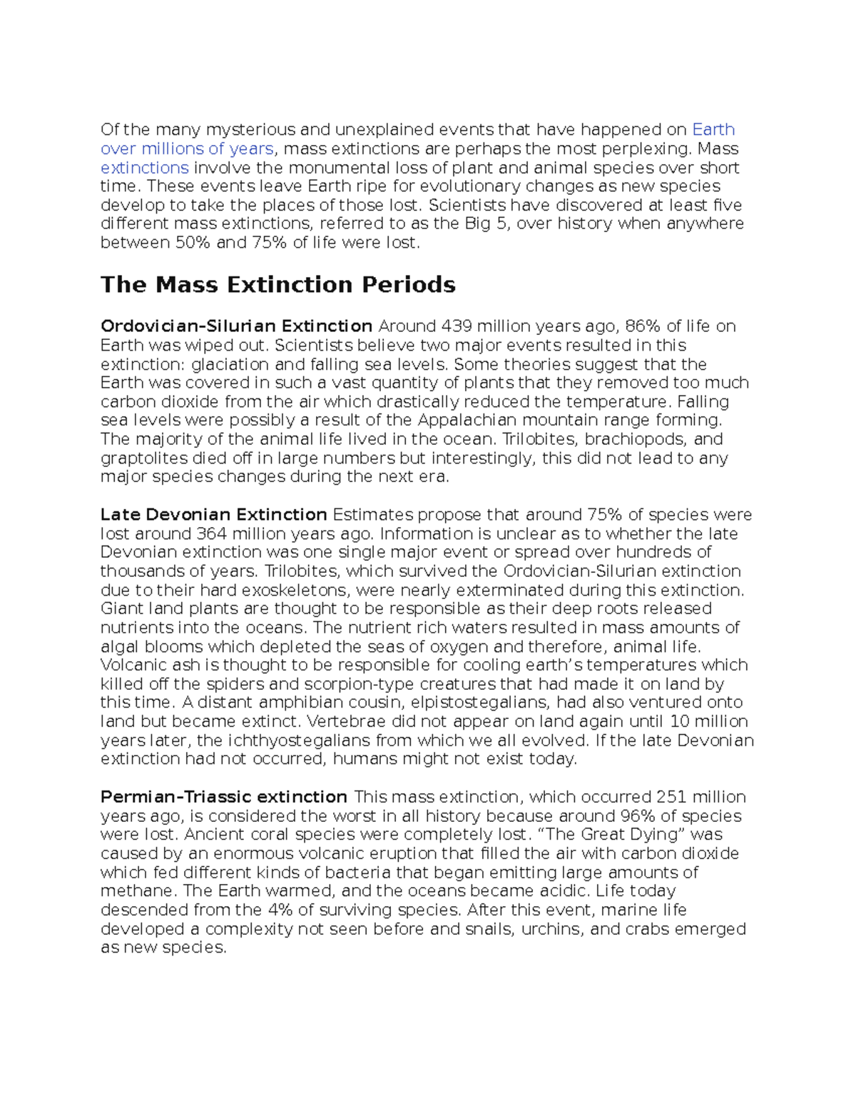 Extinction - Notes - Of the many mysterious and unexplained events that ...