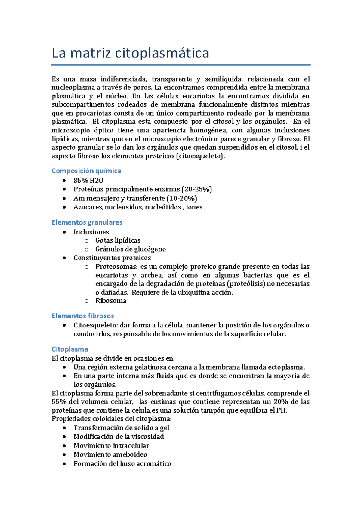 Tema 8. La matriz citoplasmática. - La matriz Es una masa ...