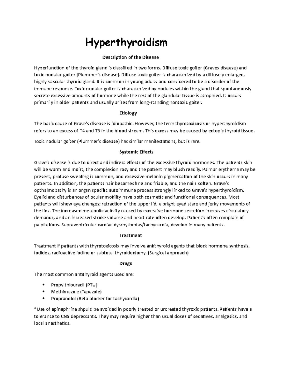Hyperthyroidism Notes - Hyperthyroidism Description of the Disease ...