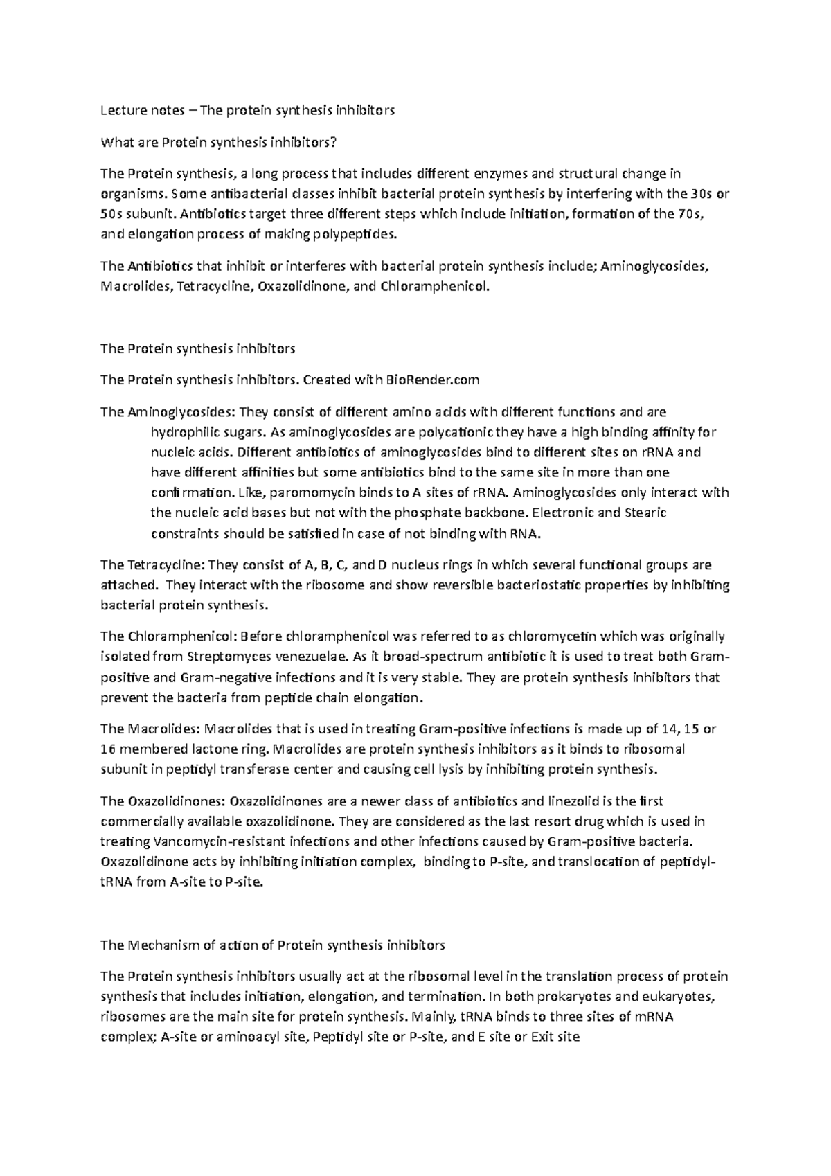 Lecture notes – The protein synthesis inhibitors - Lecture notes – The ...