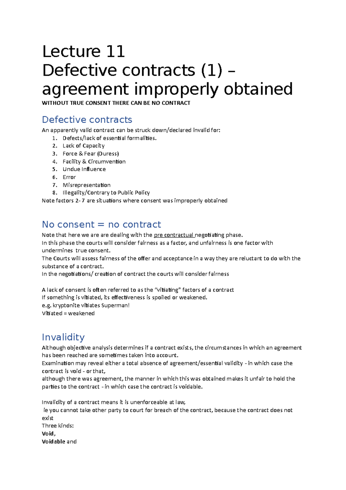defective contracts (1) – agreement improperly obtained - Lecture 11 ...