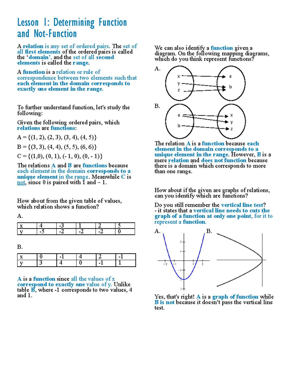 General Mathematics - Lesson 1: Determining Function and Not-Function A relation is any set of ...