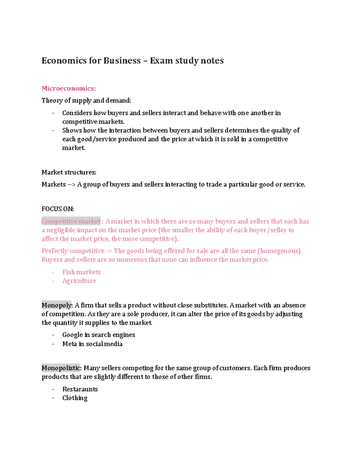 Microeconomics notes - Economics for Business – Exam study notes ...