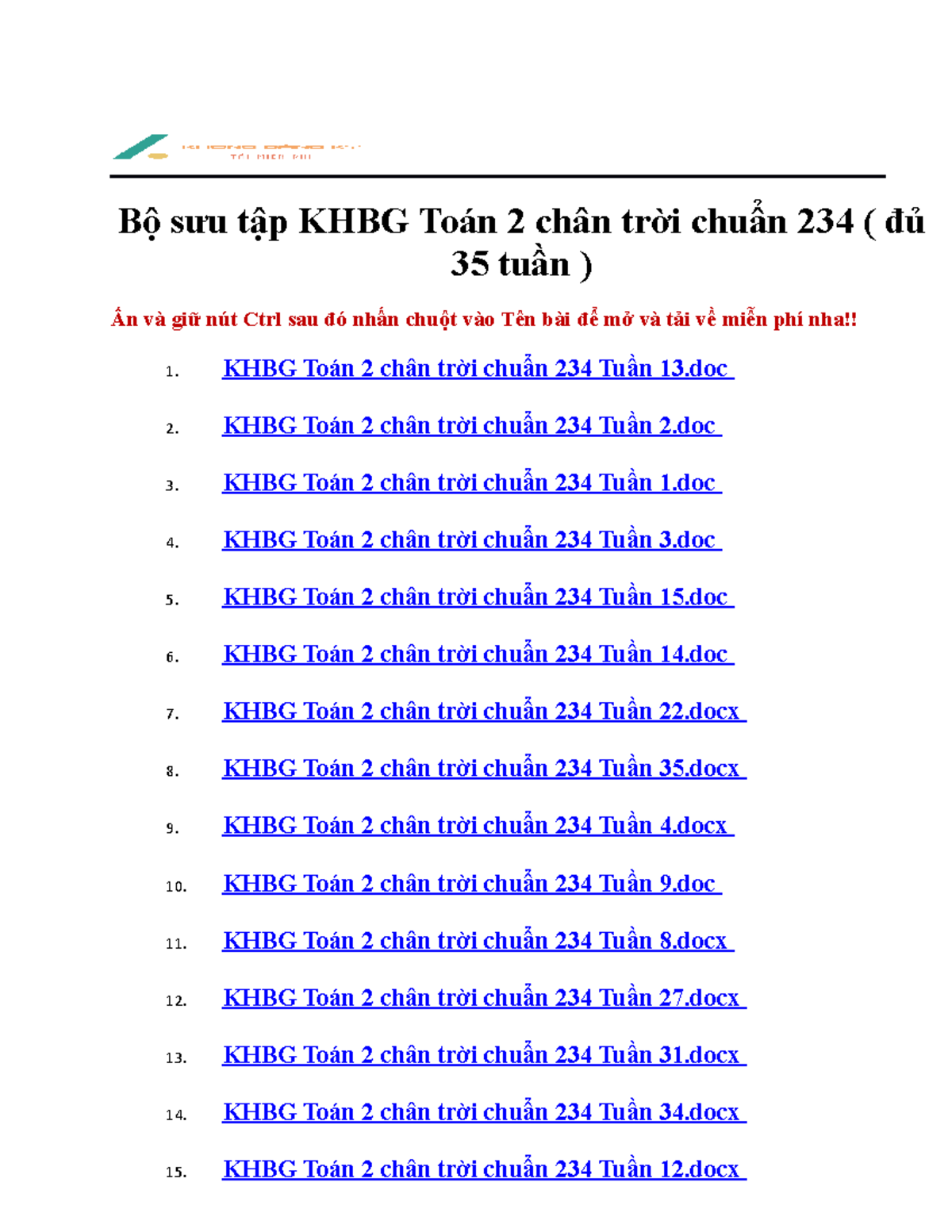 KHBG Toán 2 chân trời chuẩn 234 ( đủ 35 tuần ) - KHBG Toán 2 chân trời ...