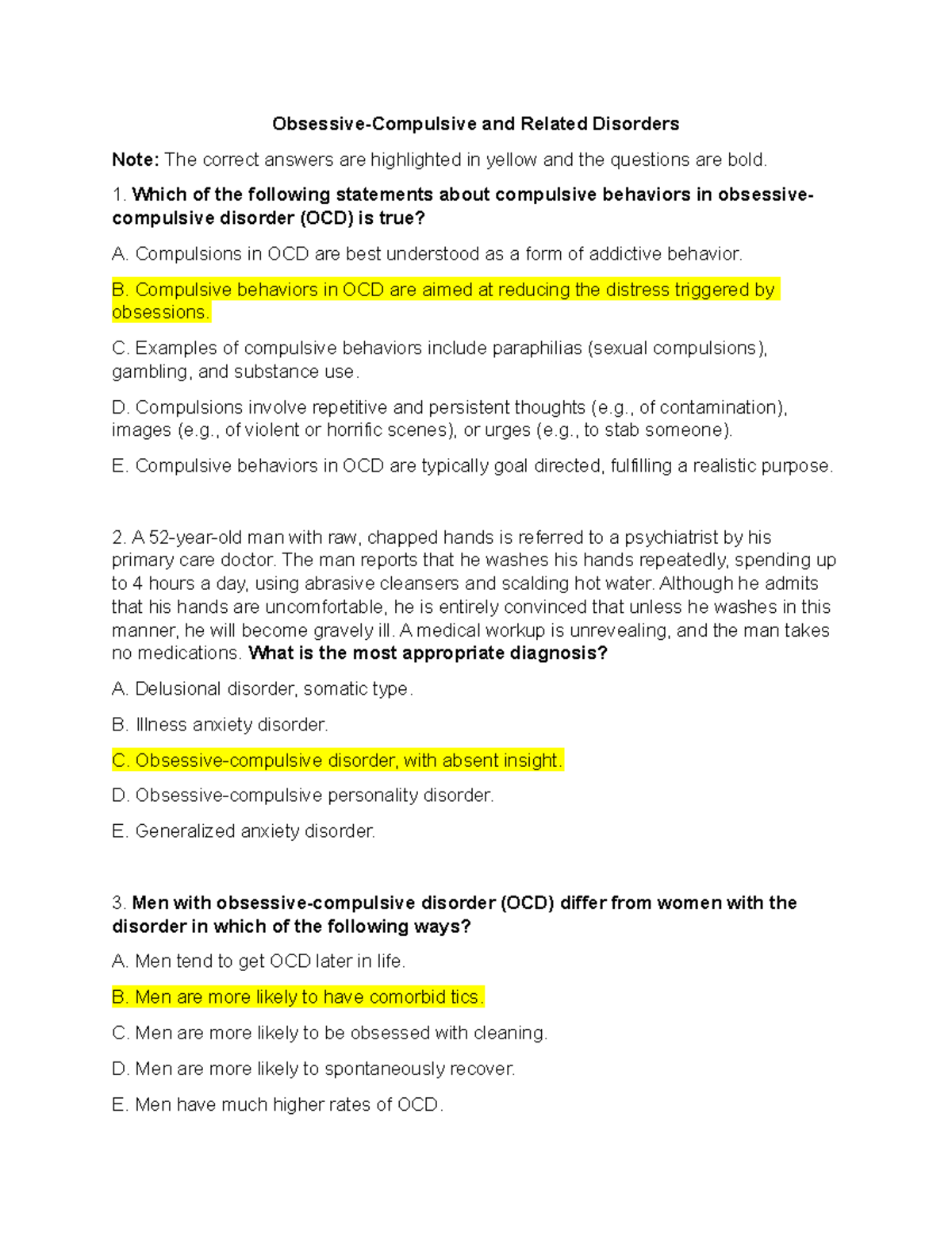 Test Questions in Obsessive-Compulsive and Related Disorders ...