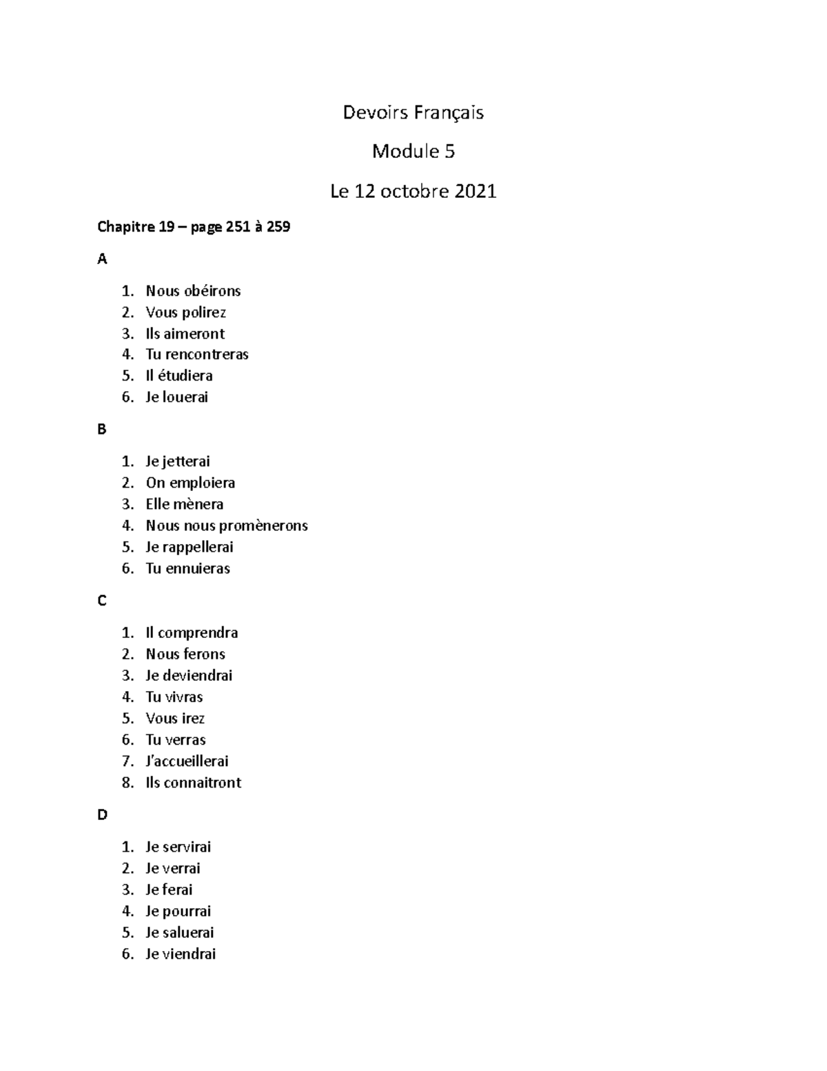 Module 5 - Devoirs Français - Devoirs Français Module 5 Le 12 octobre ...