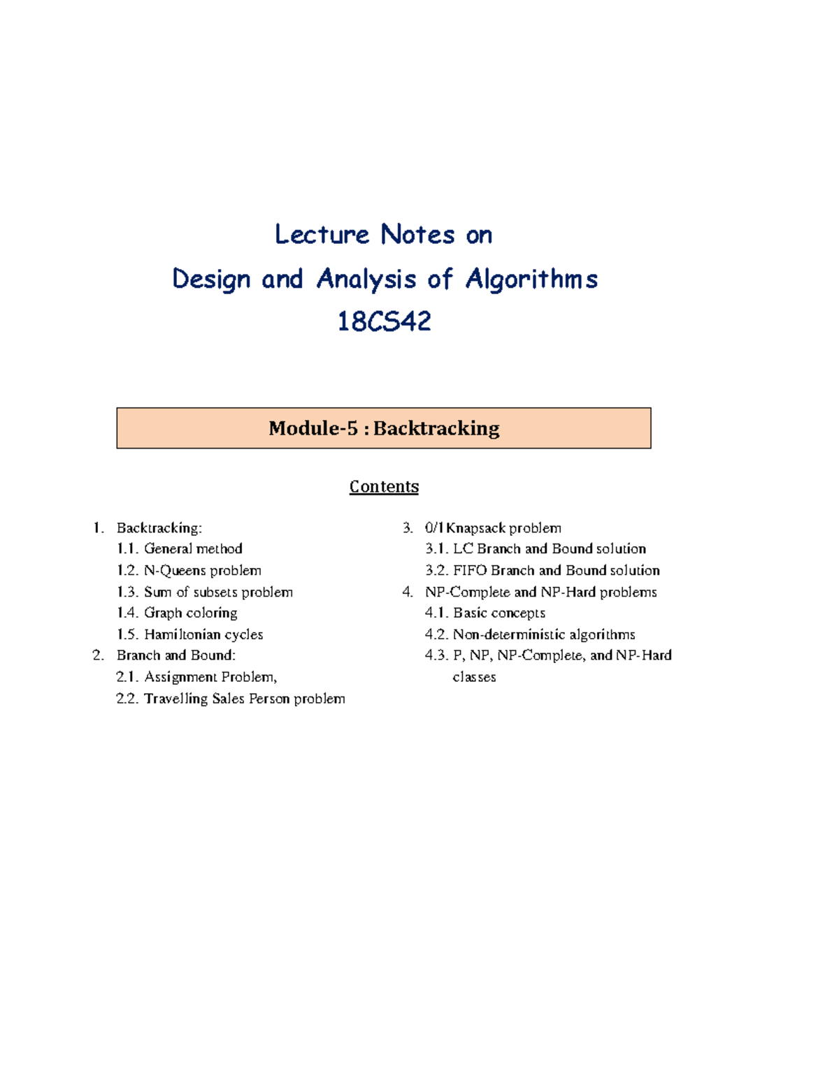 DAA notes - Module- 5 : Backtracking Lecture Notes on Design and ...