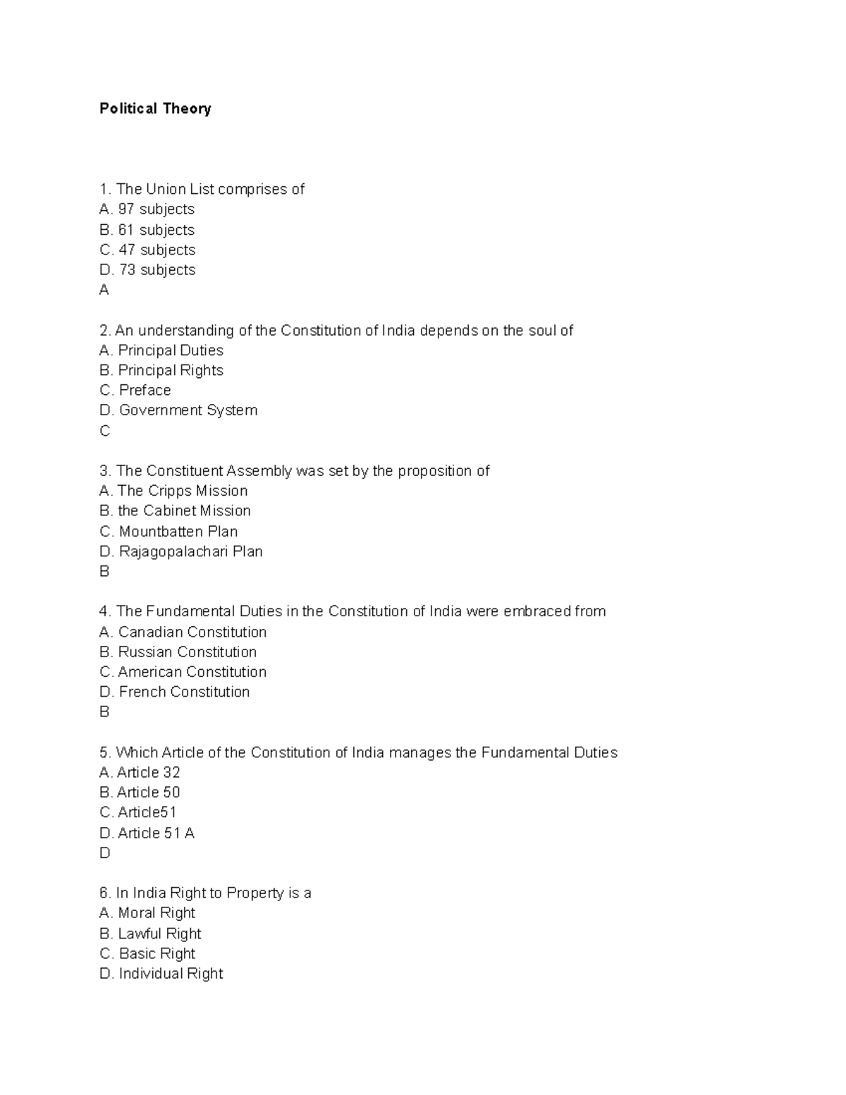 Chapter 4 Political Theory - Political Theory The Union List comprises ...