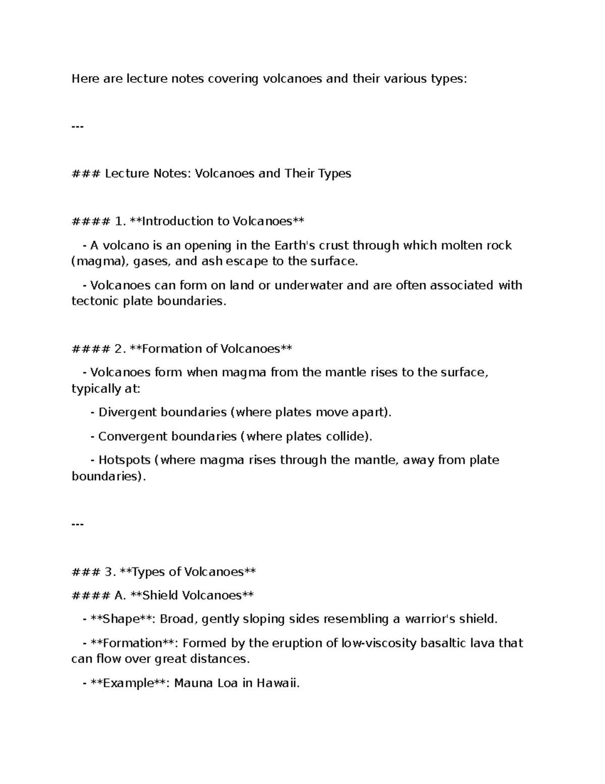 Lecture notes volcanoes and their various types - Here are lecture ...